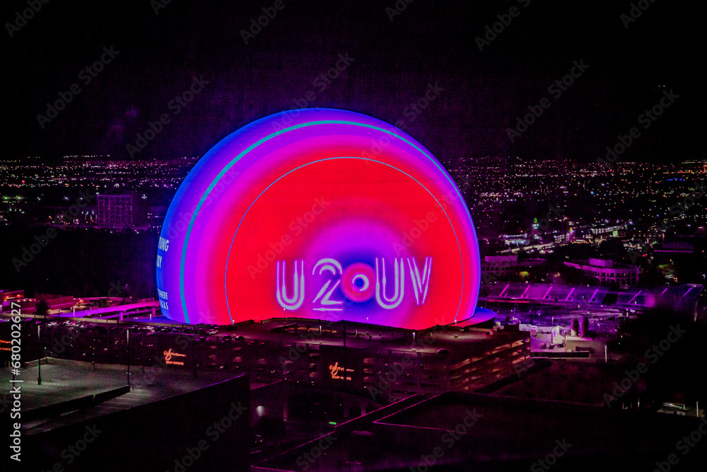 Las Vegas, Nevada, USA - November 7, 2023: The MSG Sphere showing U2:UV ...