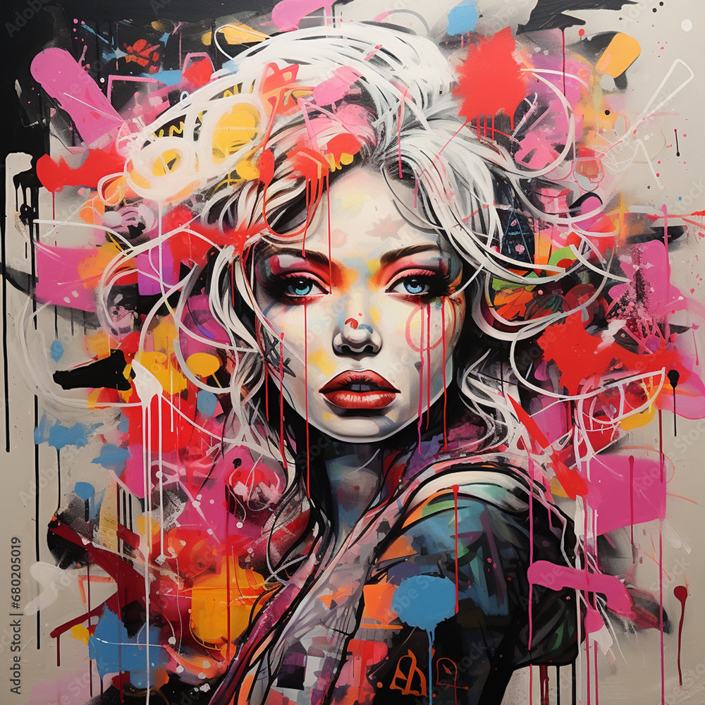 urban graffiti-style art with intricate tags, murals, and street art ...