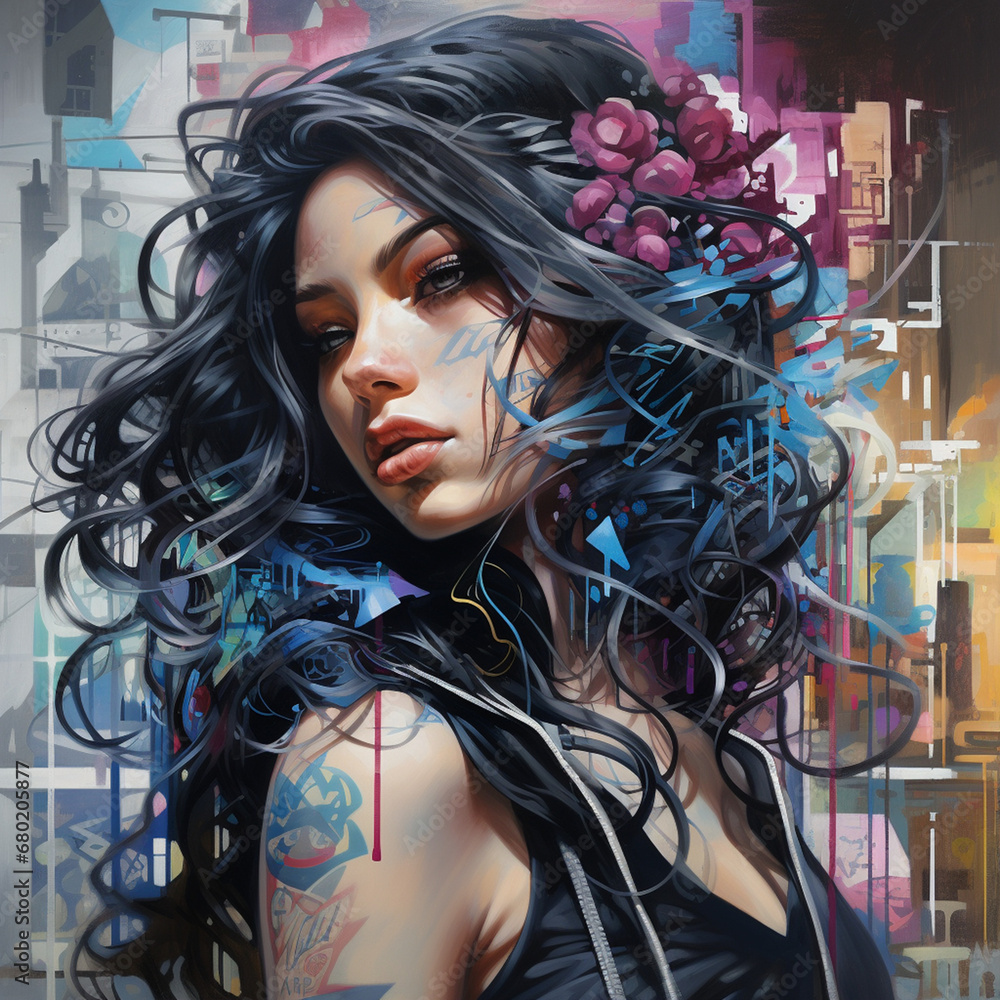 urban graffiti-style art with intricate tags, murals, and street art ...