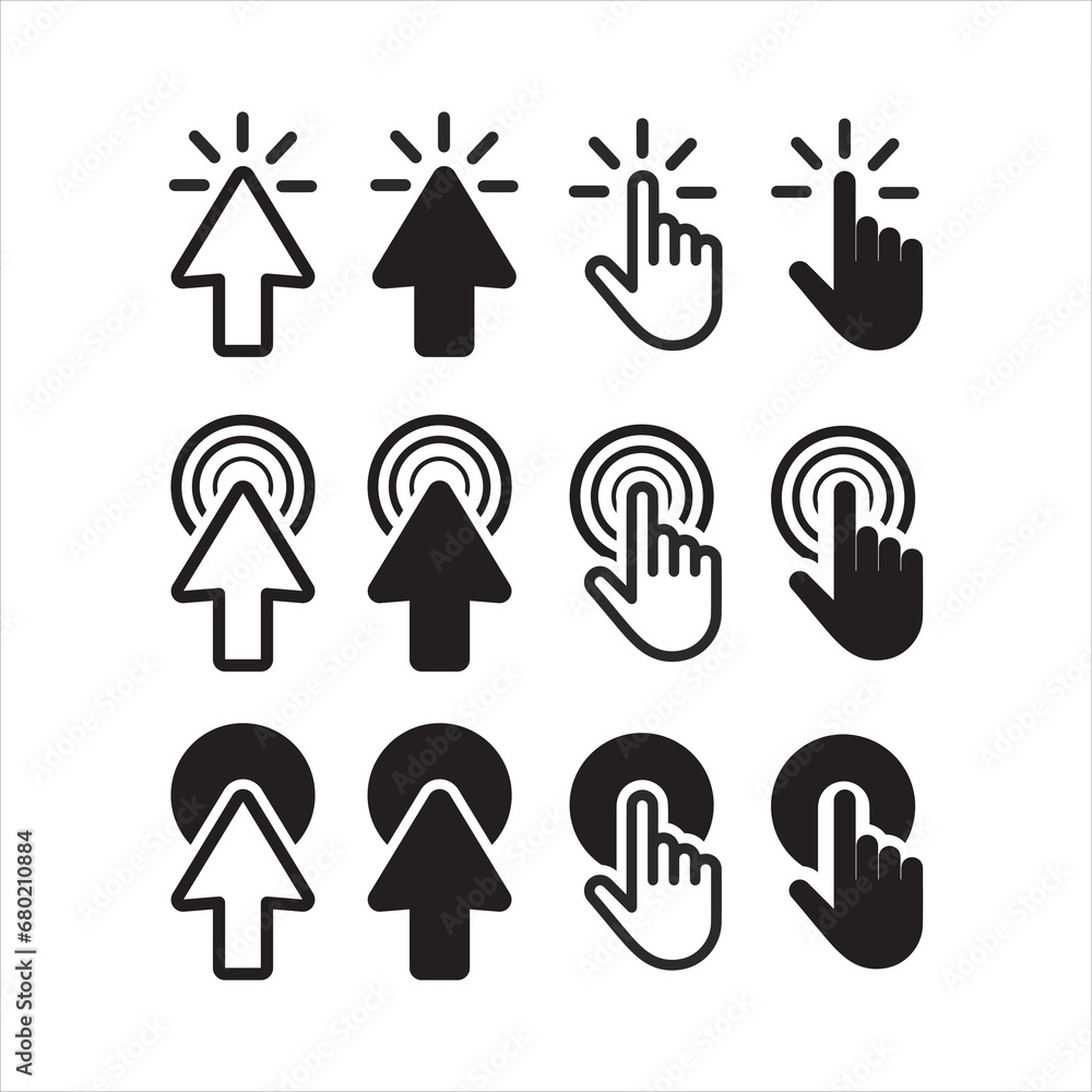 Set of Hand Cursor icons click and Cursor icons click. Isolated on White background Mouse click ...