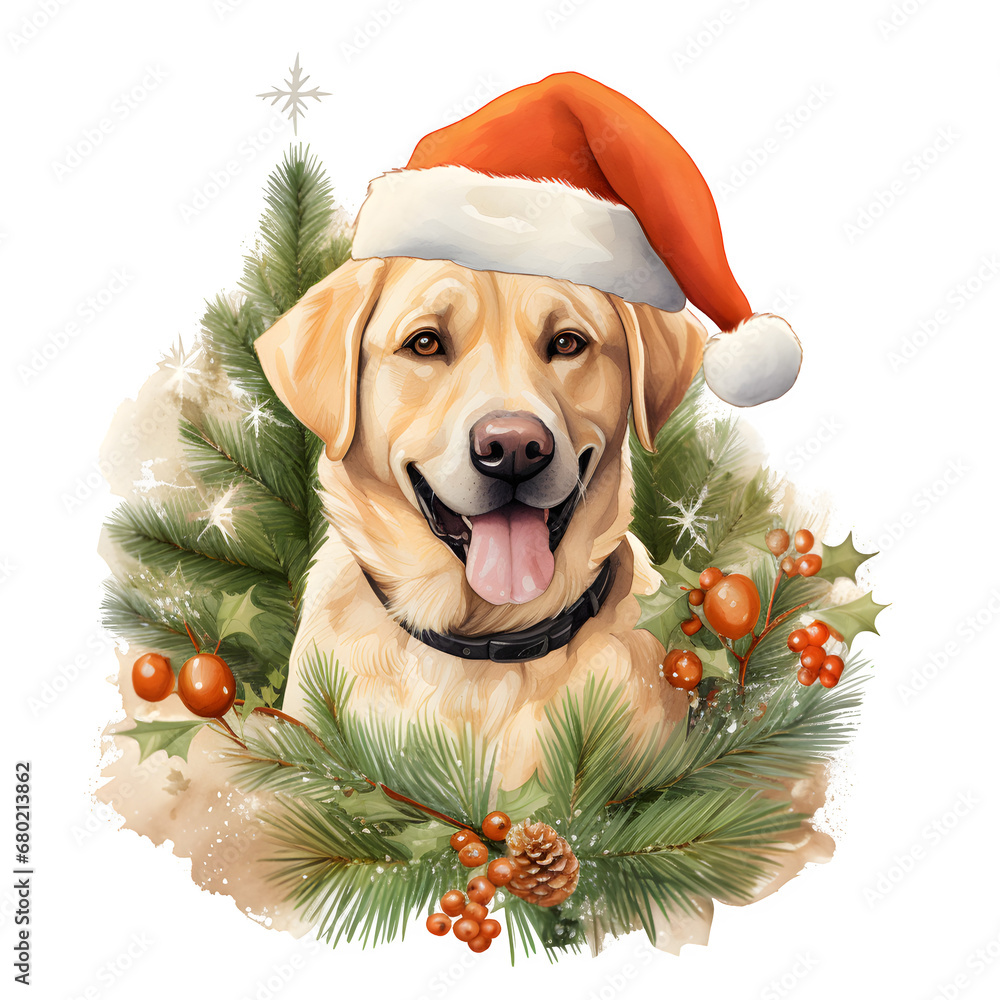 Dog in Christmas Illustration, Christmas Labrador Watercolor Clipart ...