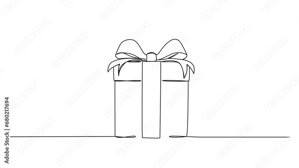 animated continuous single line drawing of gift box with ribbon, line ...