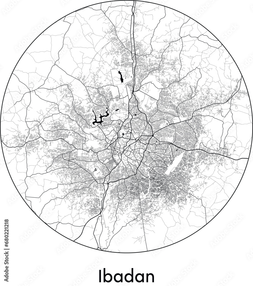 Minimal City Map of Ibadan (Nigeria, Africa) black white vector ...