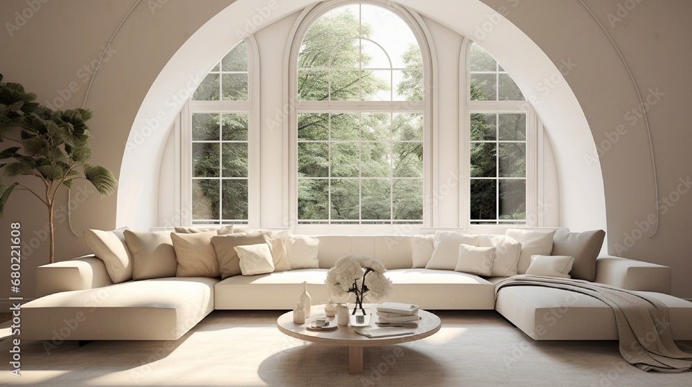 Foto de Picture a tranquil living room with a luxurious curved sofa ...