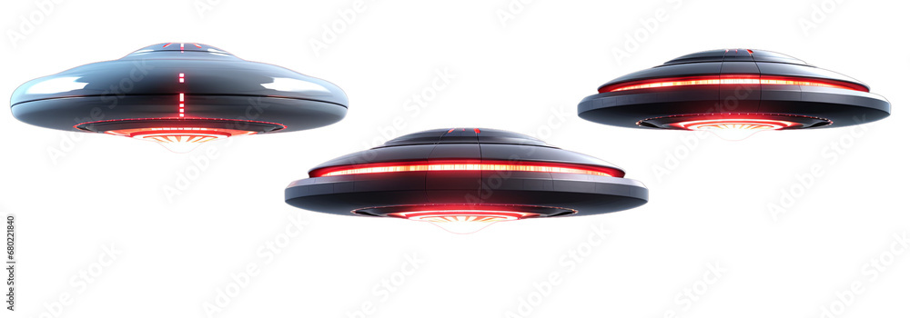 Set of realistic UFOs isolated on transparent background, dark flying ...