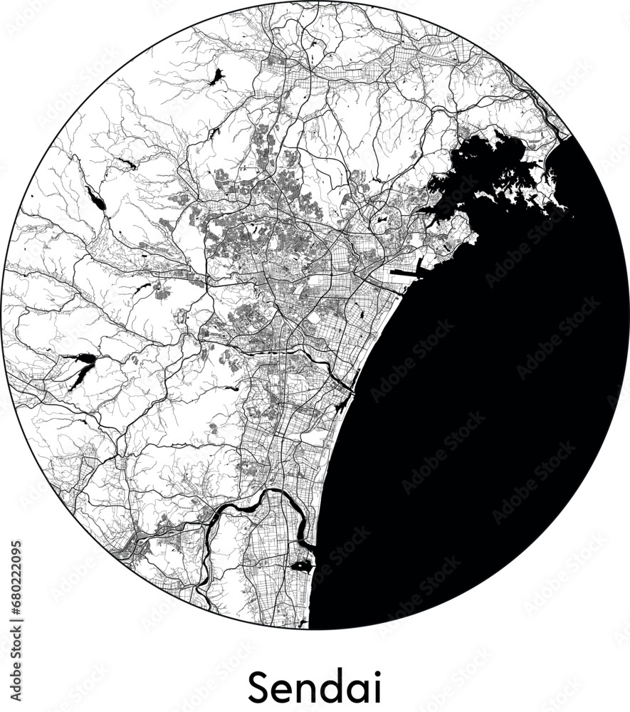 Minimal City Map of Tokyo (Japan, Asia) black white vector illustration ...