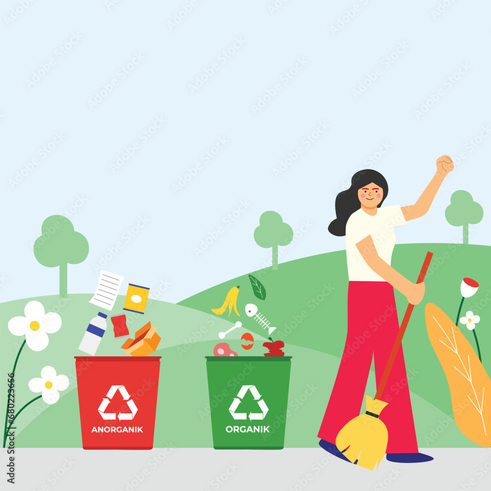 Illustration of woman do waste sorting garbage rubish sorting people ...