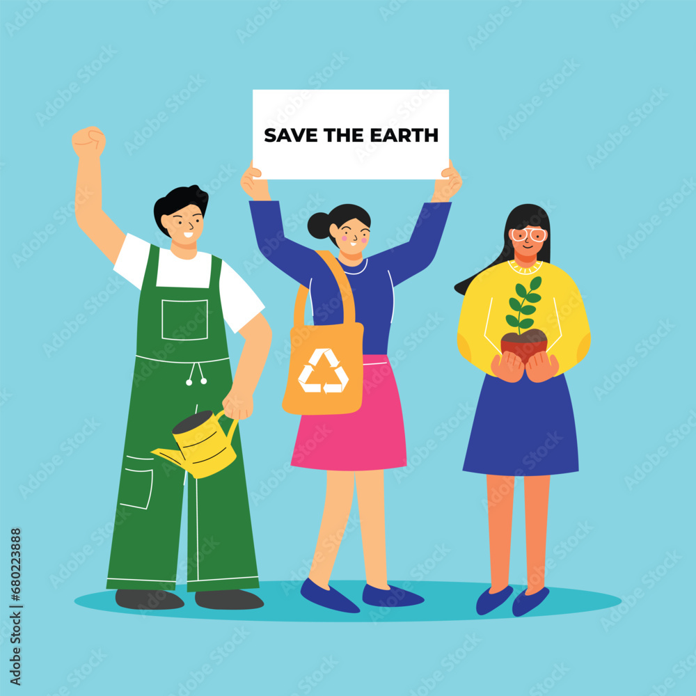 Vector people campaign for world environment day with woman holding ...