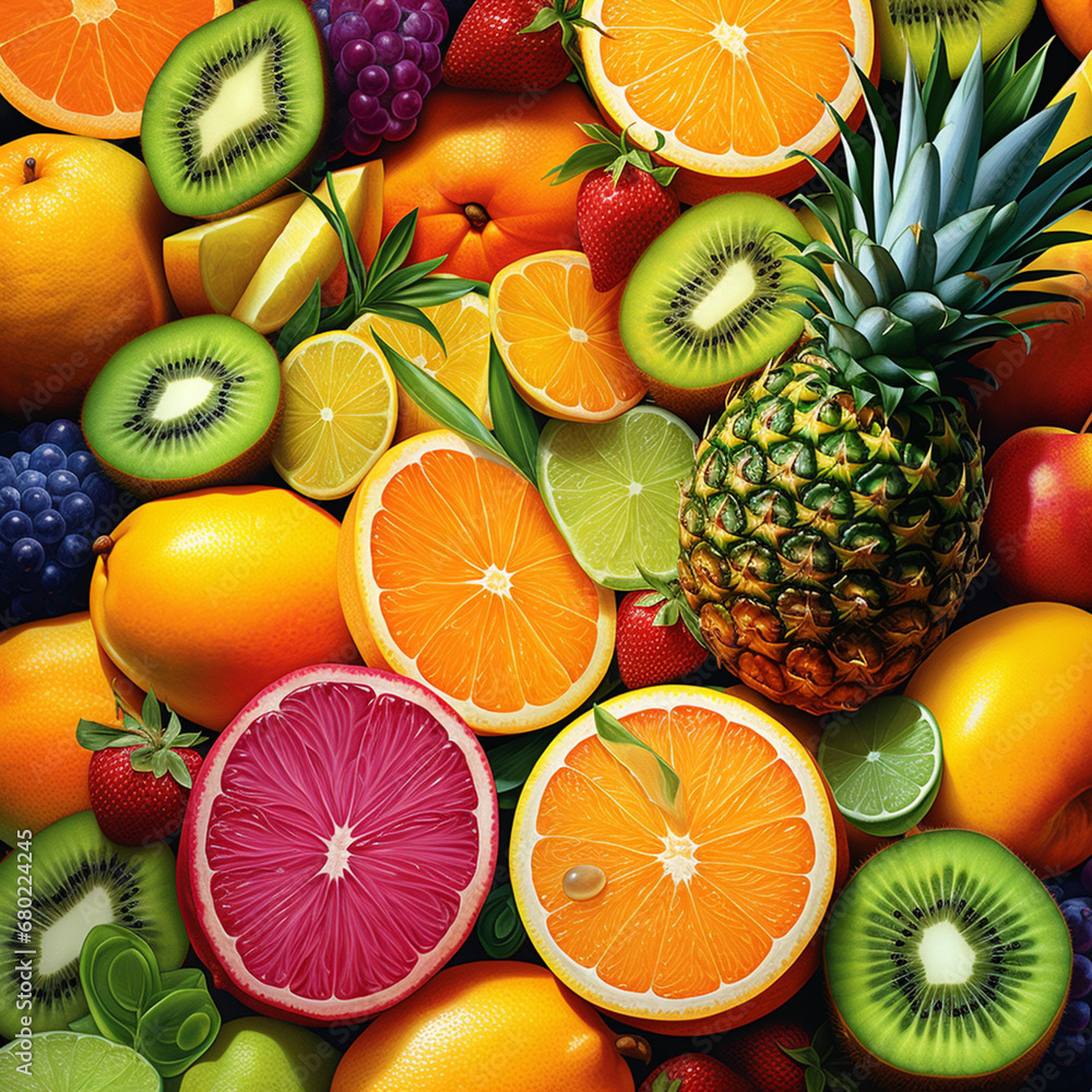 highly detailed illustrations of tropical fruits such as mangoes ...