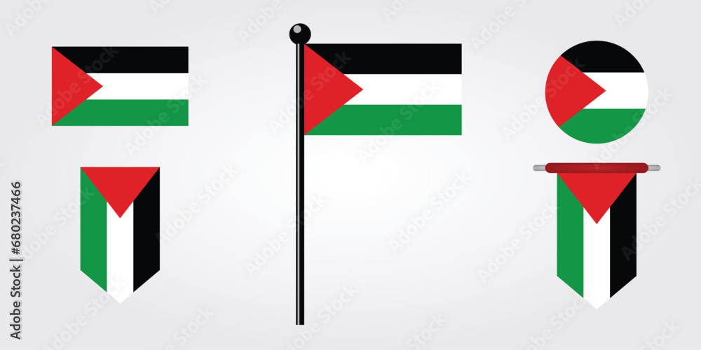 Palestine flag vector set. Palestine state flag icon. A collection of ...