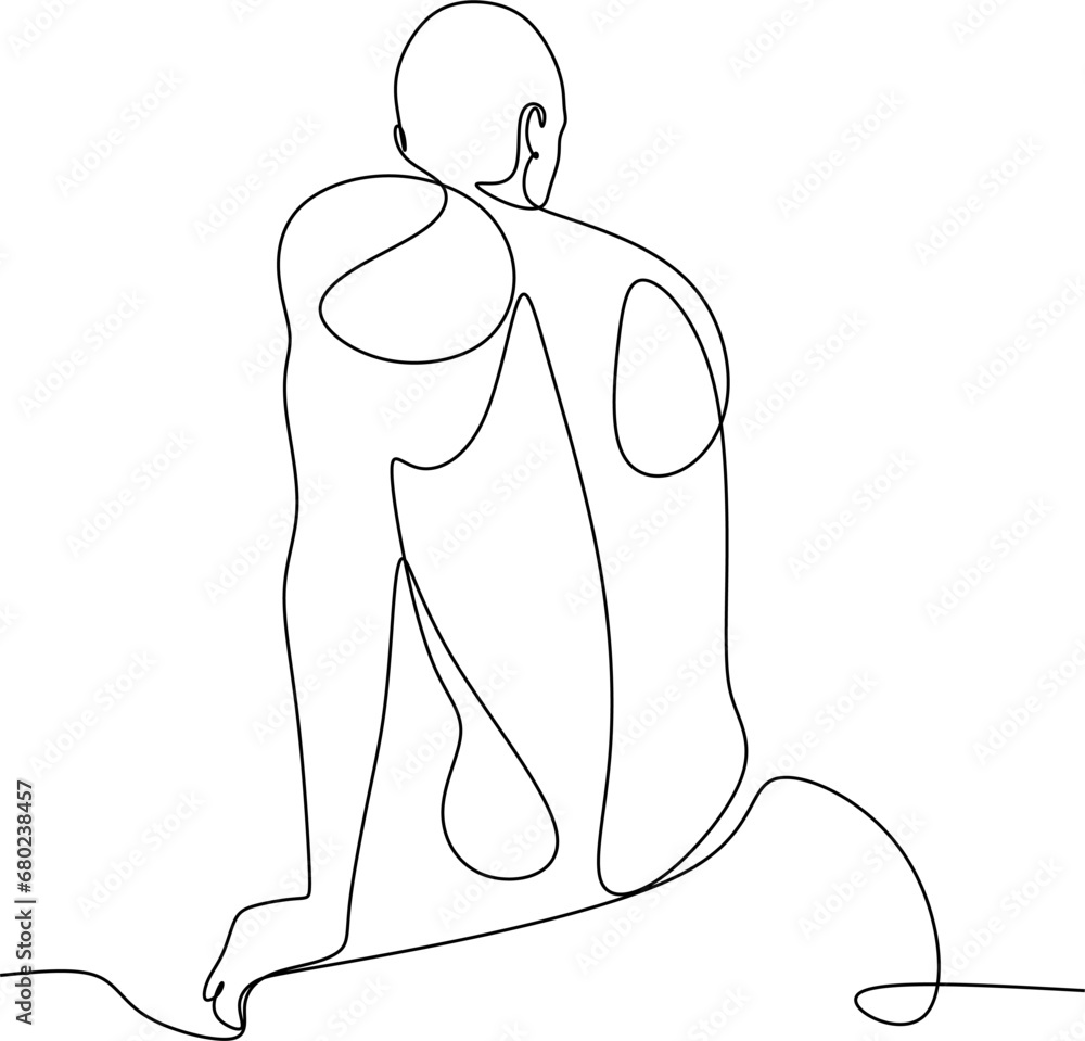 Continuous line of a male body. Vector portrait of a strong man. Vector ...