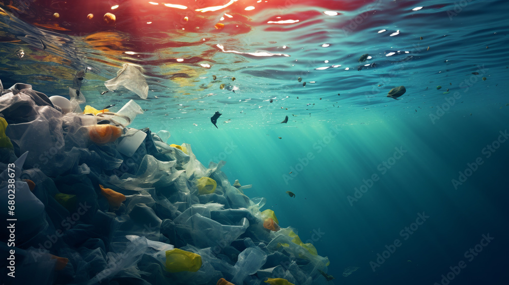 Water polluted by plastic waste. threat to the ecosystem. Environmental ...