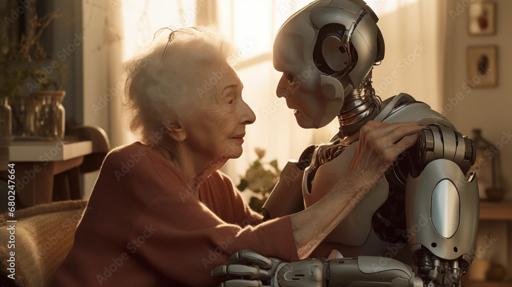 Old Lady with Limited Mobility Looks With Trust and Appreciation at her ...