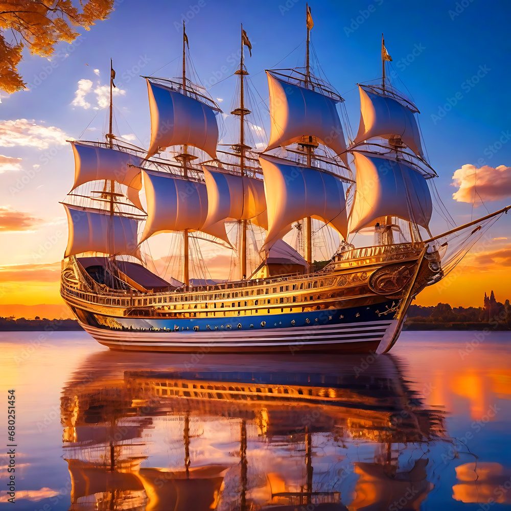 In a breathtaking scene, a resplendently majestic solar sailer glides ...