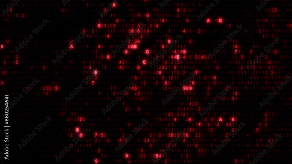 Abstract red computer hex code full-frame loop background. Concept binary encryption technology ...