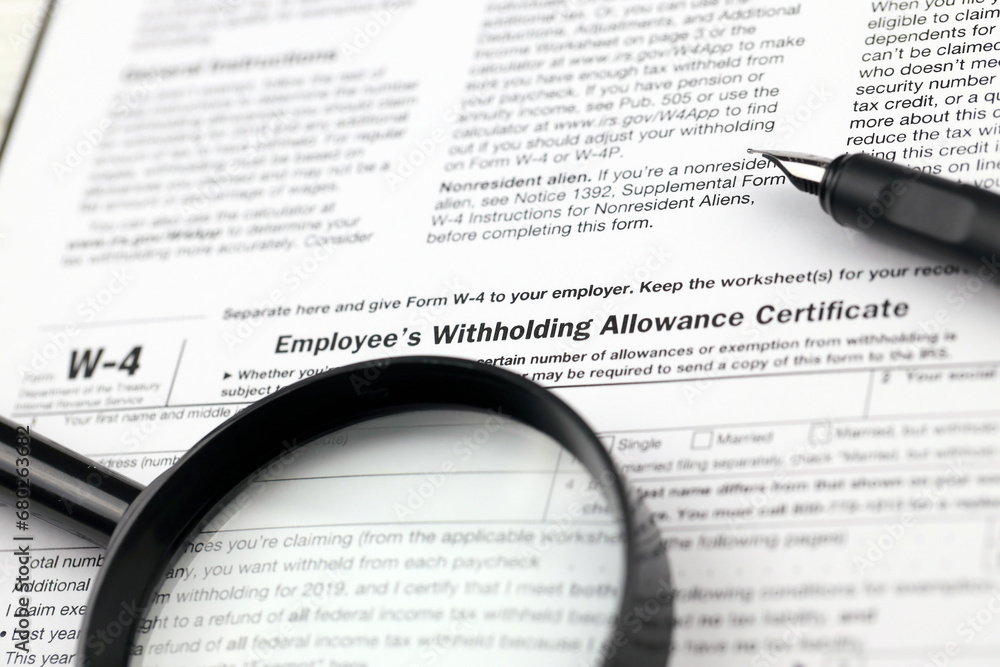 IRS Form W-4 Employee's withholding allowance certificate blank on A4 ...