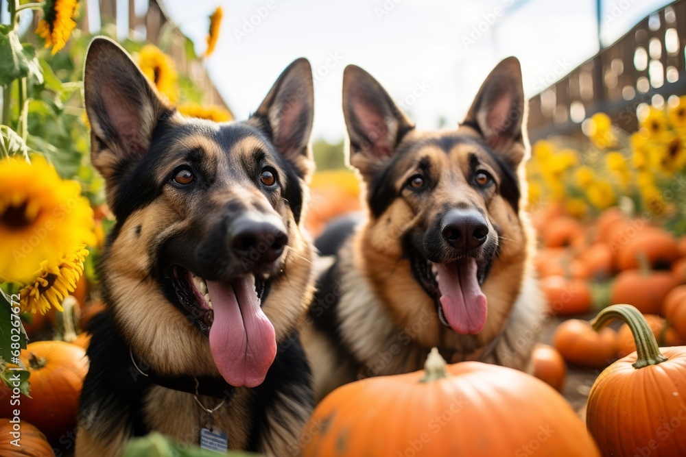 Medium shot portrait photography of a happy german shepherd smelling ...