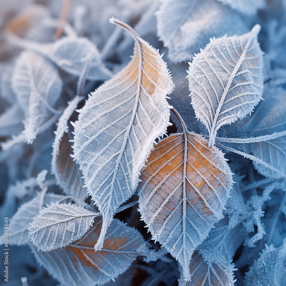 AI-Generated Image Frosted Leaves Frosty Leaves Delicate Frost ...