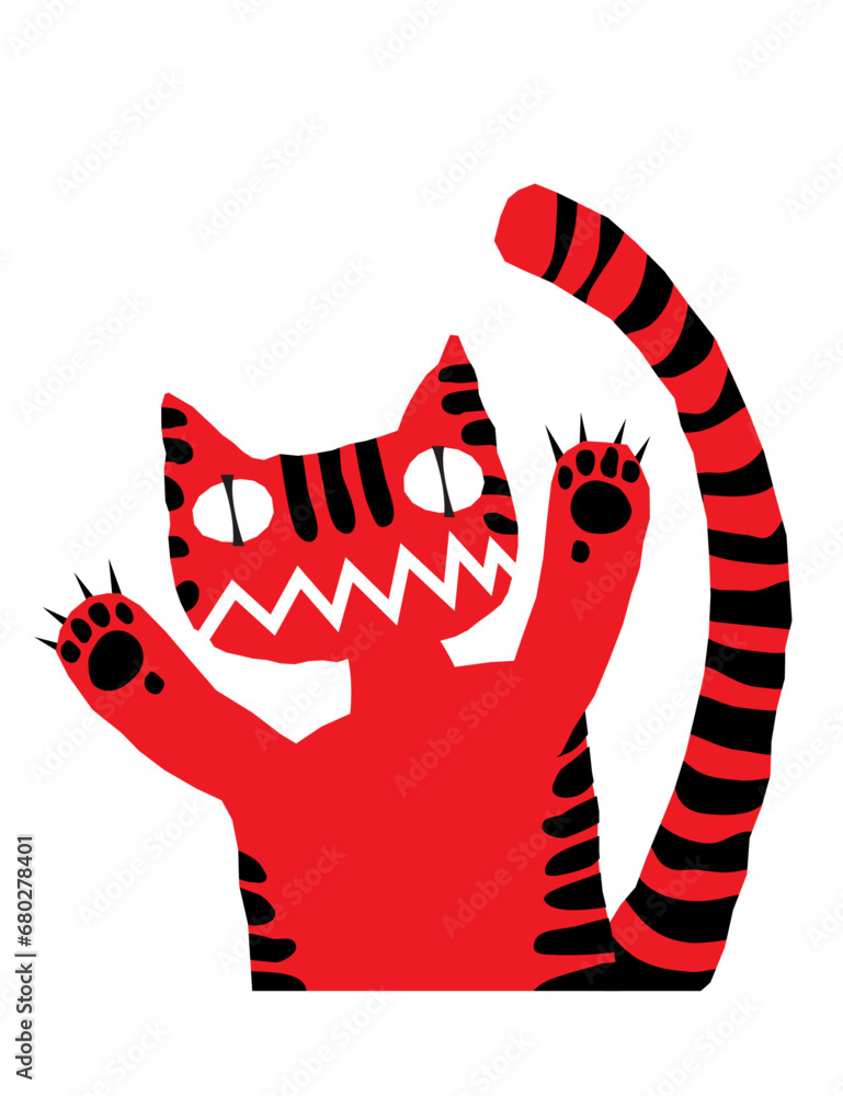 Angry tiger. Cartoon character of a big tabby cat. Vector image for ...