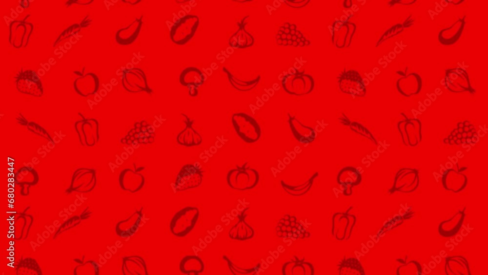 Moving Fruit and Vegetables Icons, Animated Red Background Stock Video ...