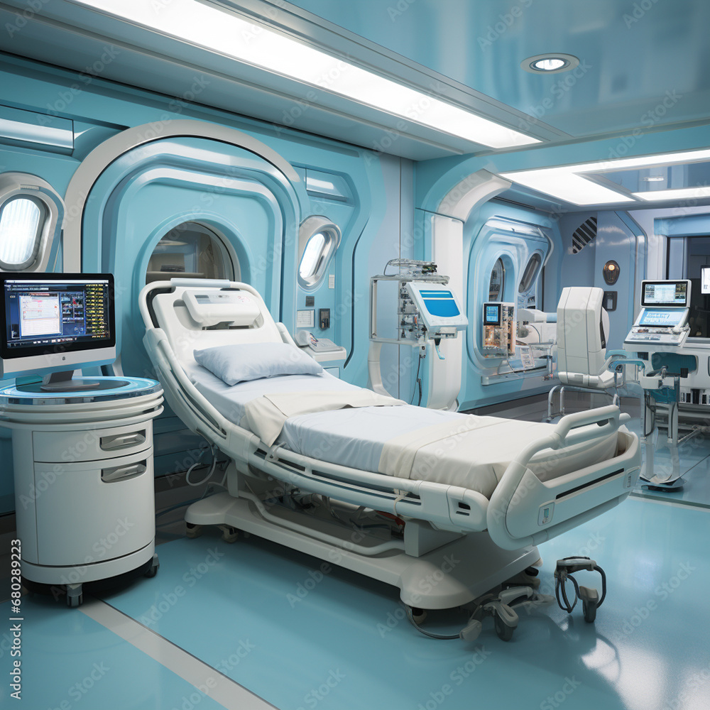 Medical technology with robotic assisted surgery in operating room with ...