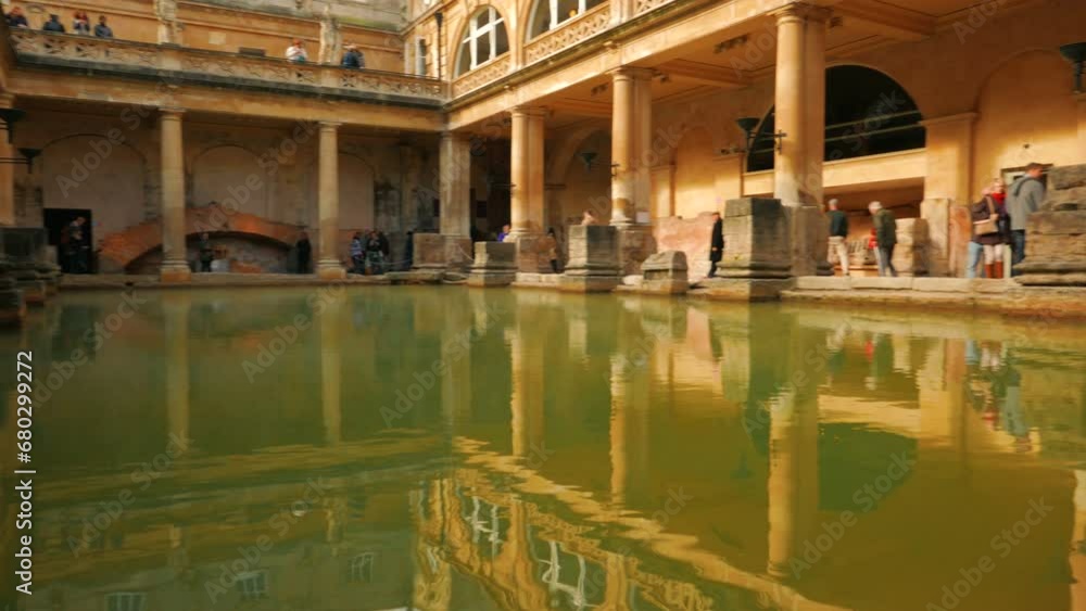 A low angle shot of the famous spa thermal complex in the city of Bath ...