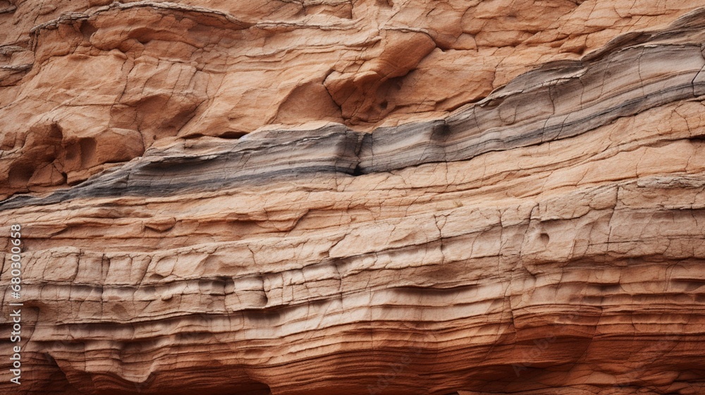 Focus on the textured patterns of a sandstone cliff face in a desert ...