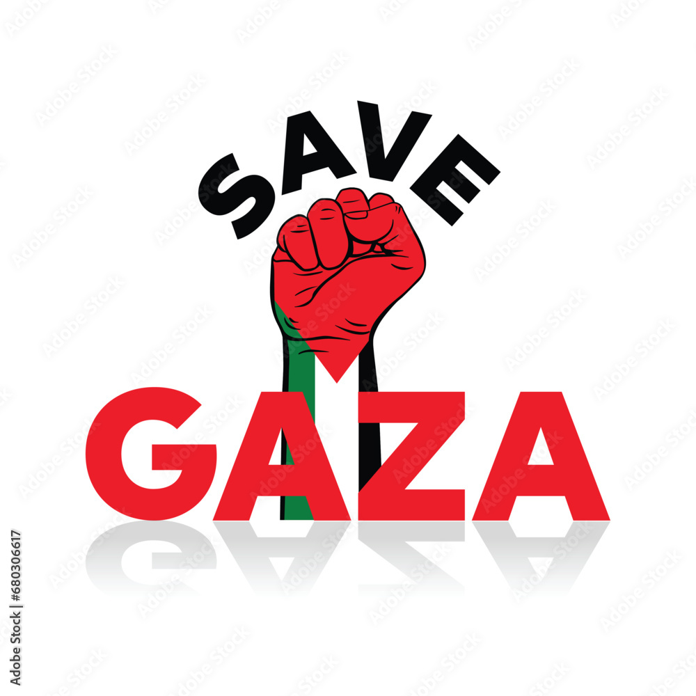 Save Gaza vector typography template design with fist hands. Palestine ...