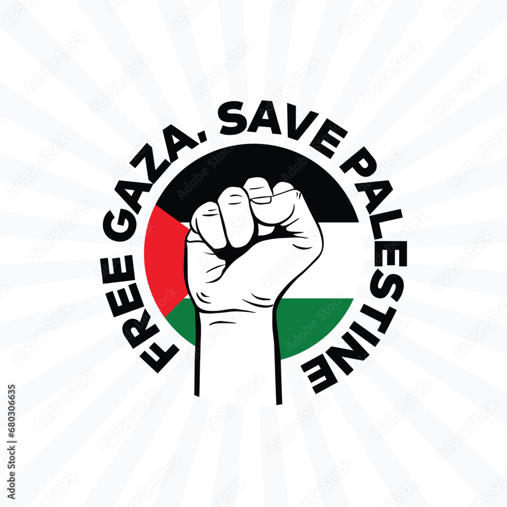 Free Gaza, Free Palestine vector typography template design with fist ...