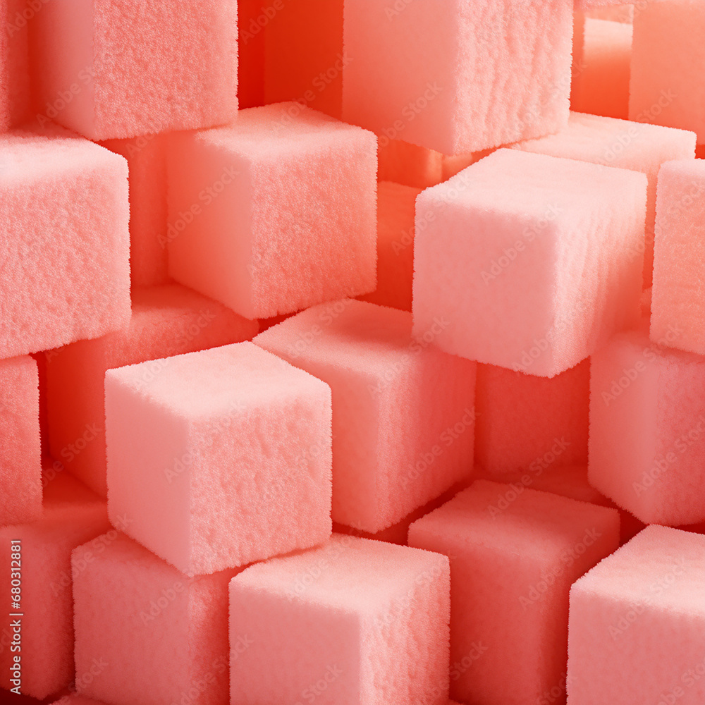 Pink foam texture cubes background close up, soft material for interior ...