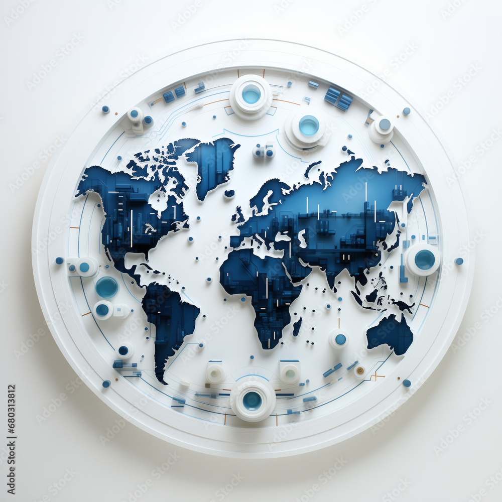 An illustration where the Earth is surrounded by a futuristic grid, emphasizing its contours ...