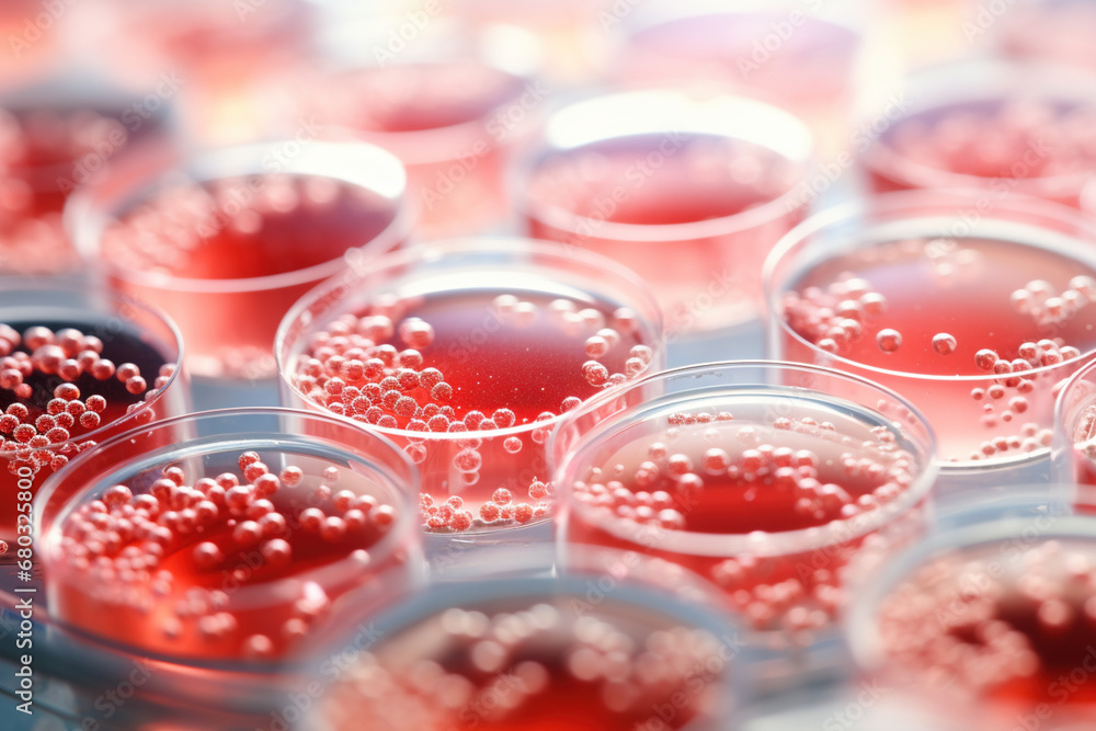 Treatment research of illnesses concept. Bacterias top view of variety ...