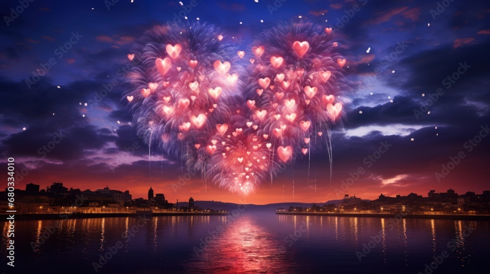 Heart-shaped fireworks lighting up the night sky AI generated ...