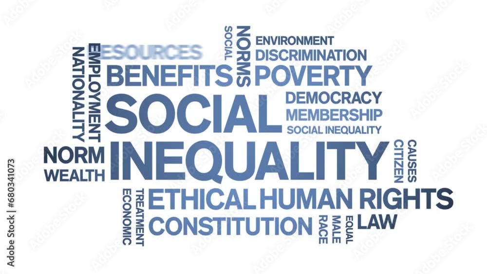 Social inequality animated tag word cloud;Human rights issues text ...