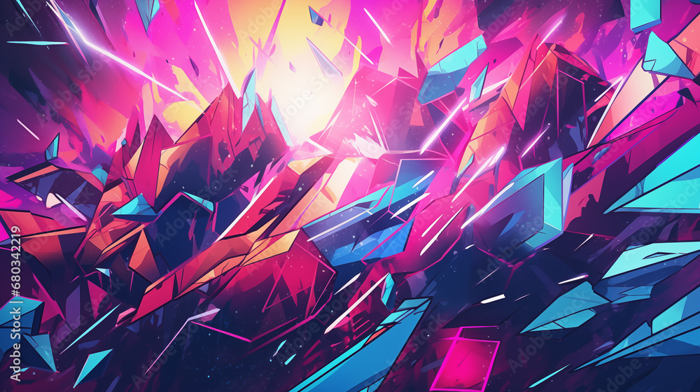 Abstract neon background with squares, cyberpunk style. Synth-wave ...
