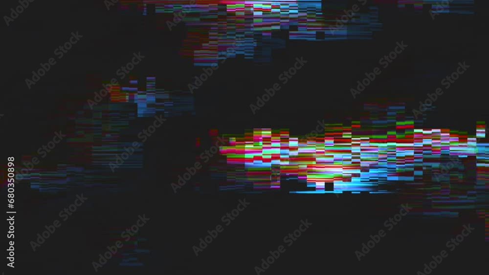 Glitch and noise television defects with artifacts on black texture ...
