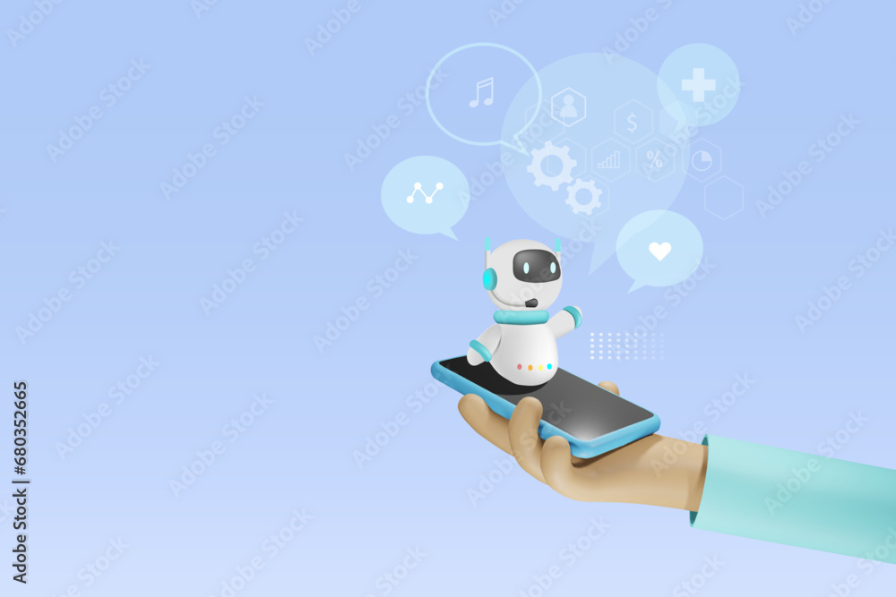 Hand hold smart phone with AI chat bot giving smart solution answer to user. Artificial ...