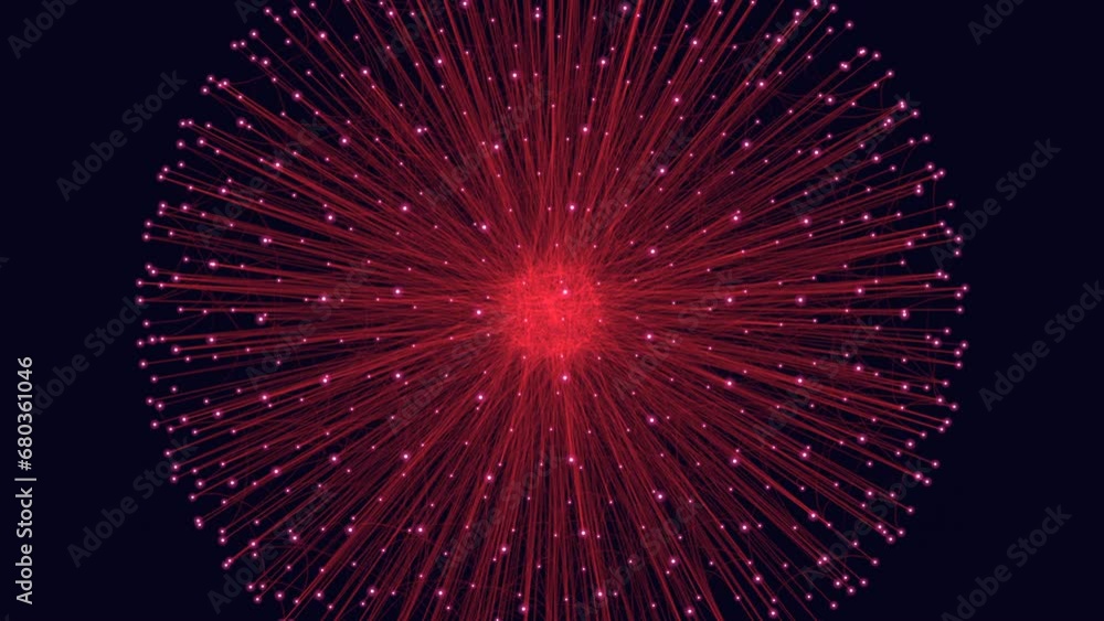 Glorious red firework erupts in a circular burst of light, illuminating ...