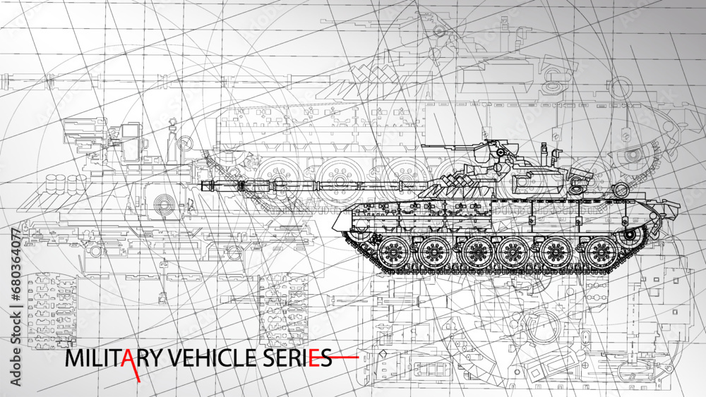 Line art sketch wallpaper of military vehicle series. Drafting art ...