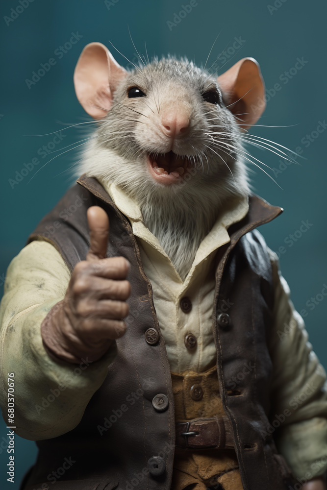 rat doing thumbs up sign grinning wearing vintage clothes isolated on ...