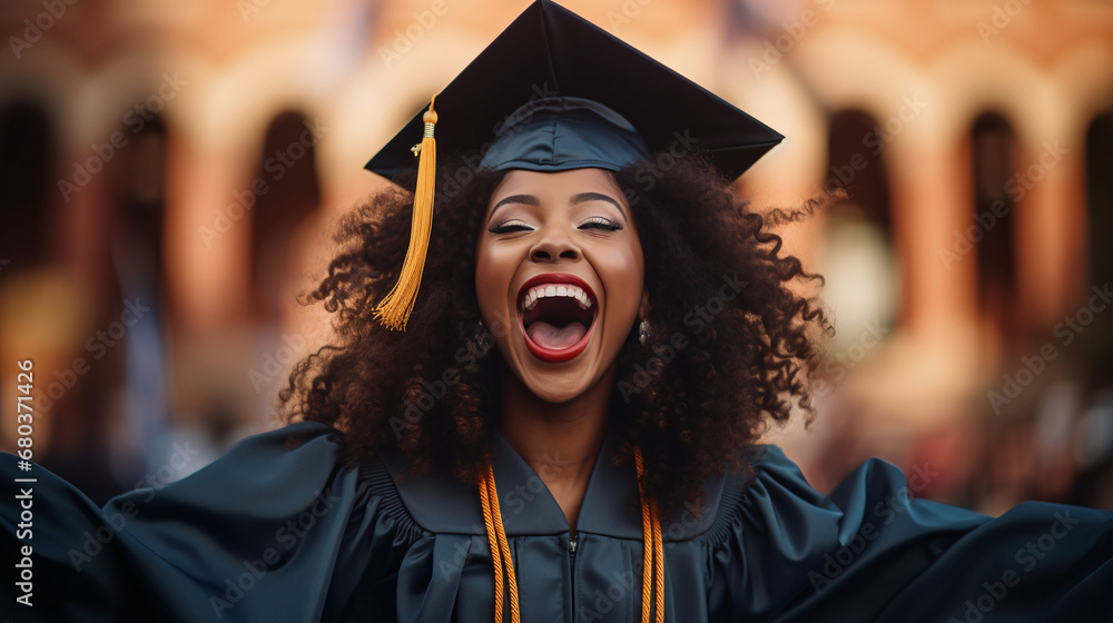 Happy African American girl graduating student celebrating Graduation ...