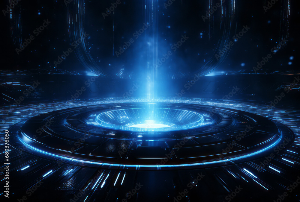 Strobe light and space scenography with futuristic sci-fi elements ...