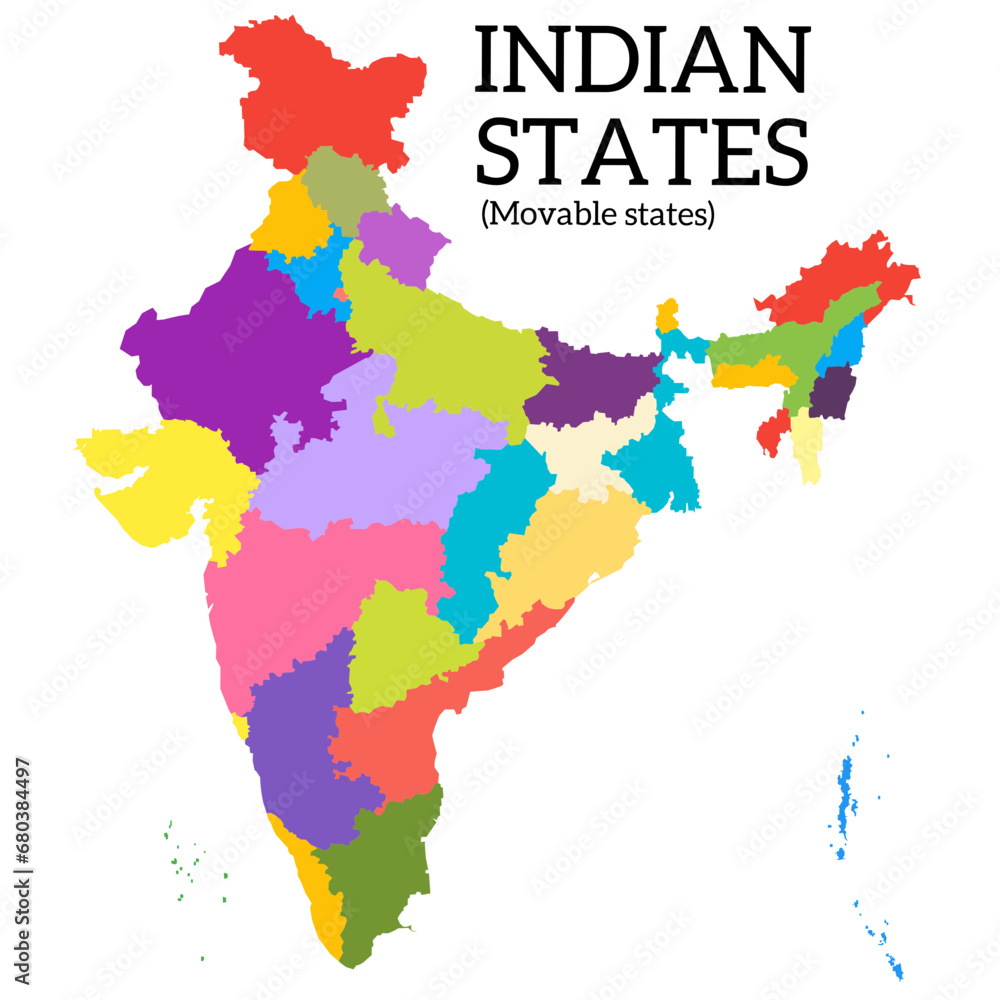 Vector illustration of the Indian map with separable states which can ...