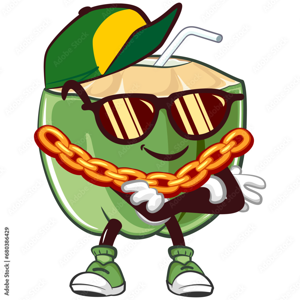 coconut drink character mascot with a straw with a funny face in hip ...