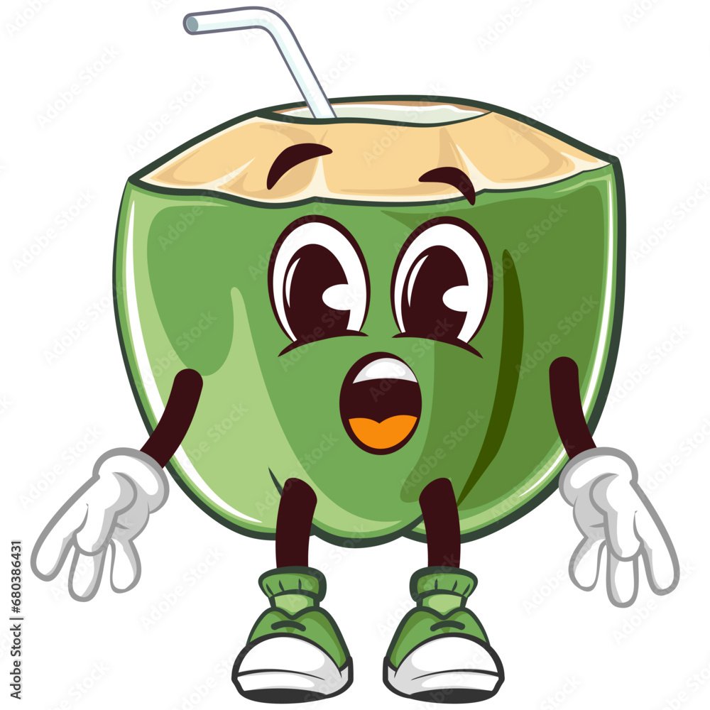 coconut drink character mascot with straw with shocked funny face ...
