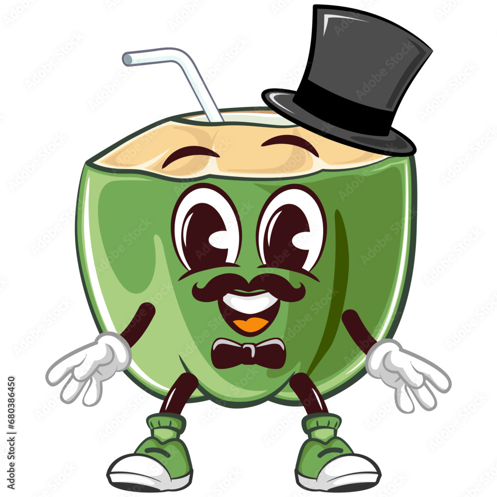 coconut drink character mascot with a straw with a funny face with a ...