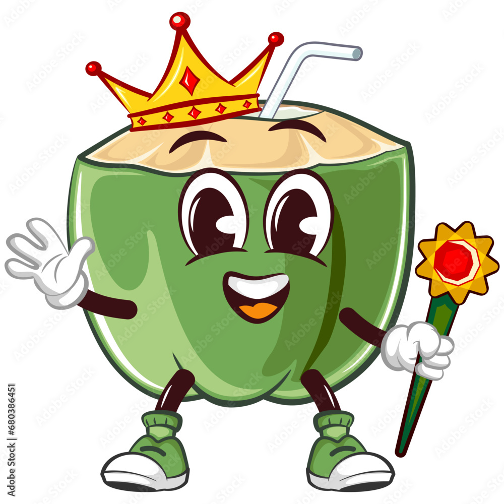 coconut drink character mascot with a straw with a funny face wearing a ...