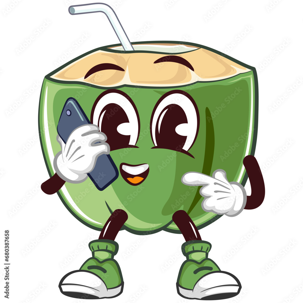 coconut drink character mascot with straw with funny face communicating ...