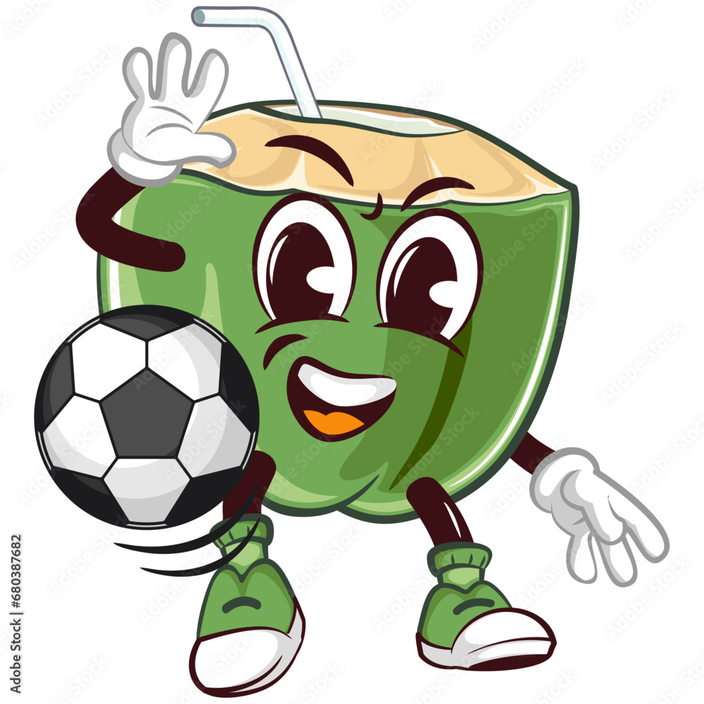 coconut drink character mascot with straw with funny face playing ...