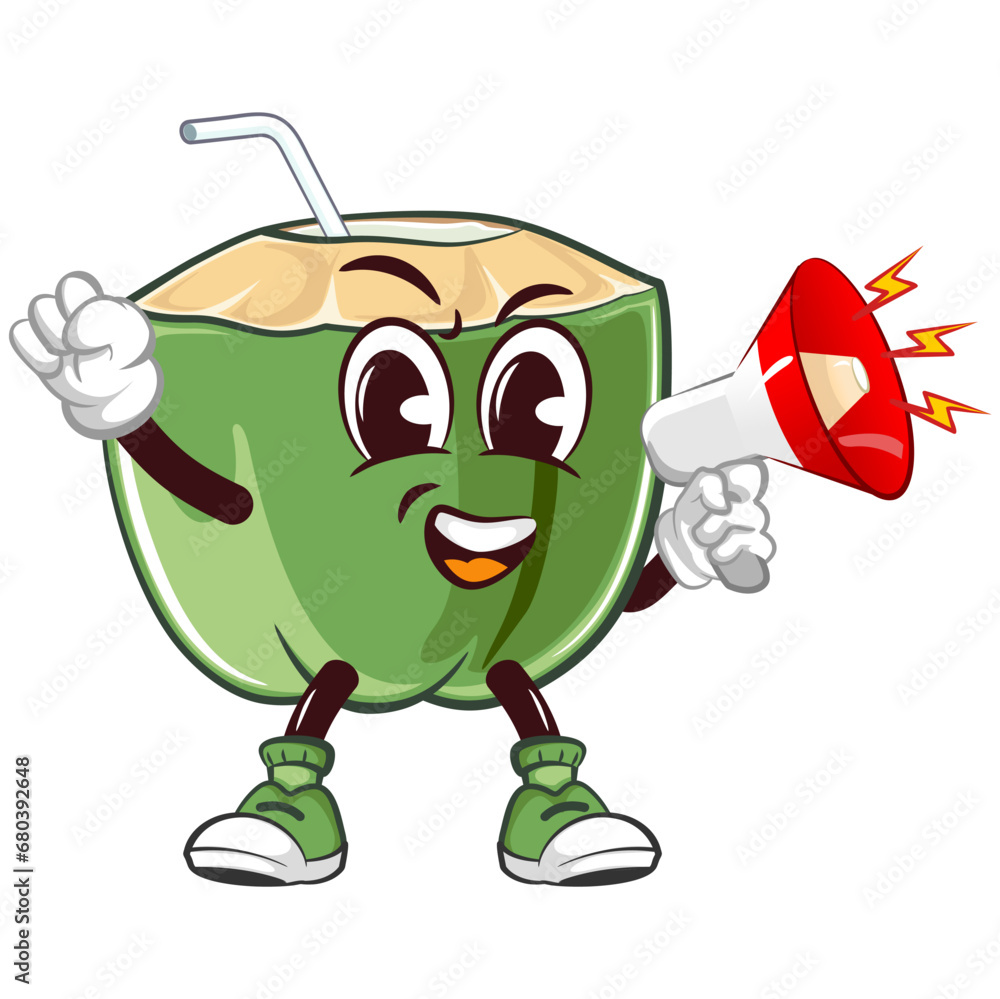 mascot character of coconut drink with straw with funny face talking ...